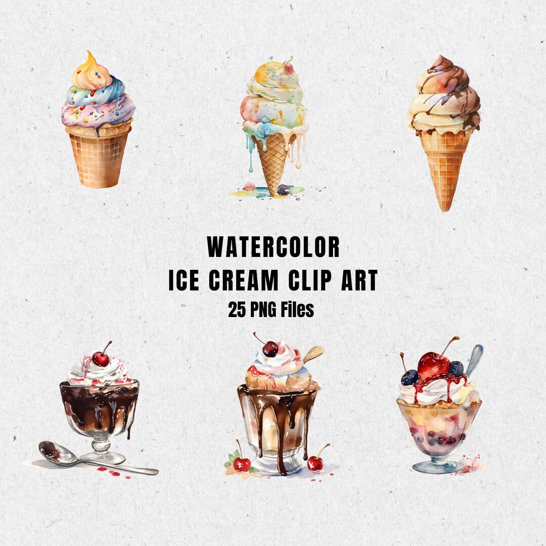 Watercolor Ice Cream Clipart, Food Illustration Clipart Bundle, Sweet ...
