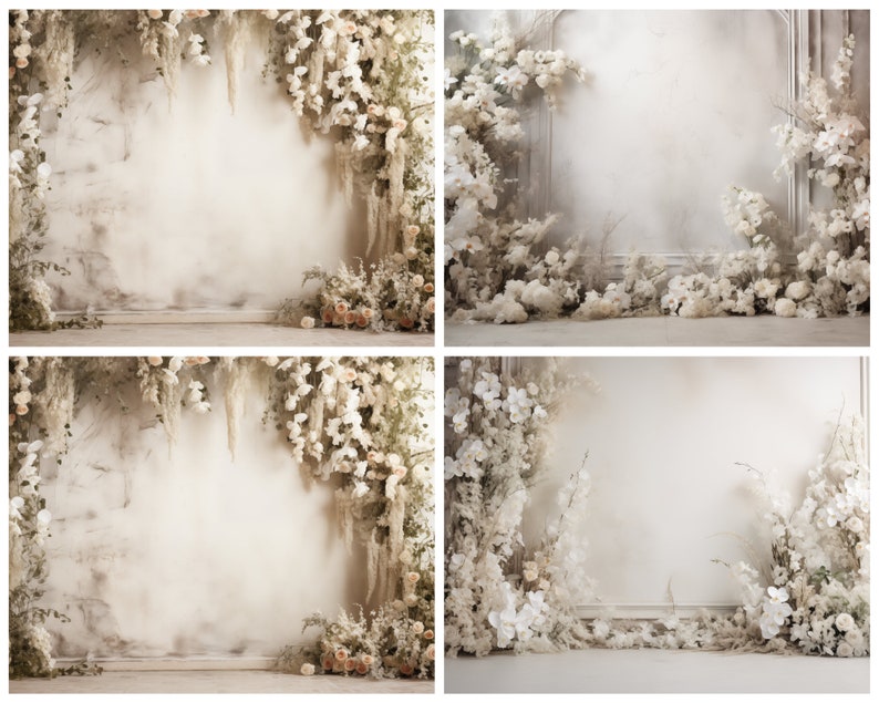 White Floral Digital Backdrops, for Maternity, Portrait Photography ...