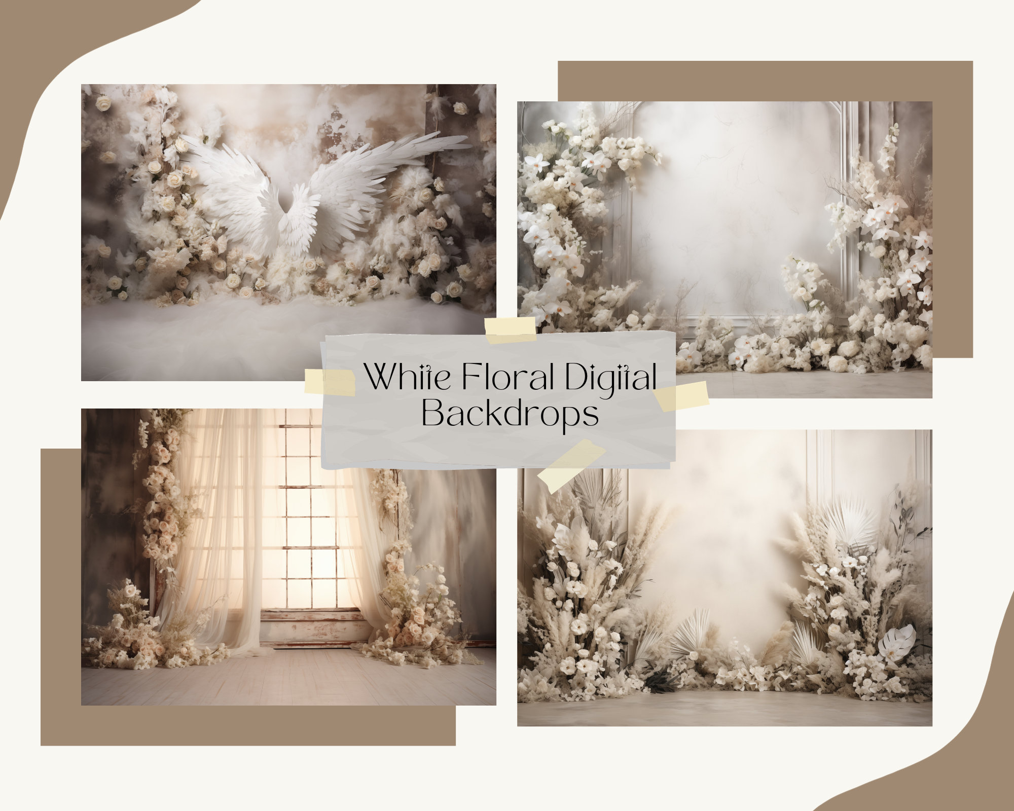 White Floral Digital Backdrops, for Maternity, Portrait Photography ...