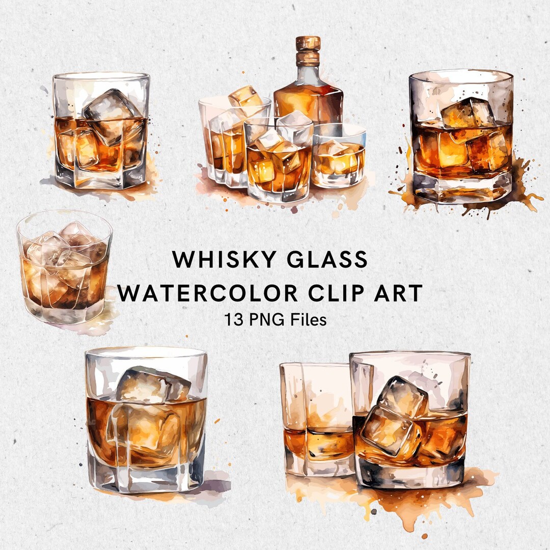Whiskey Glass Clipart, Whiskey Clipart, Whiskey PNG, Watercolor Clipart ...