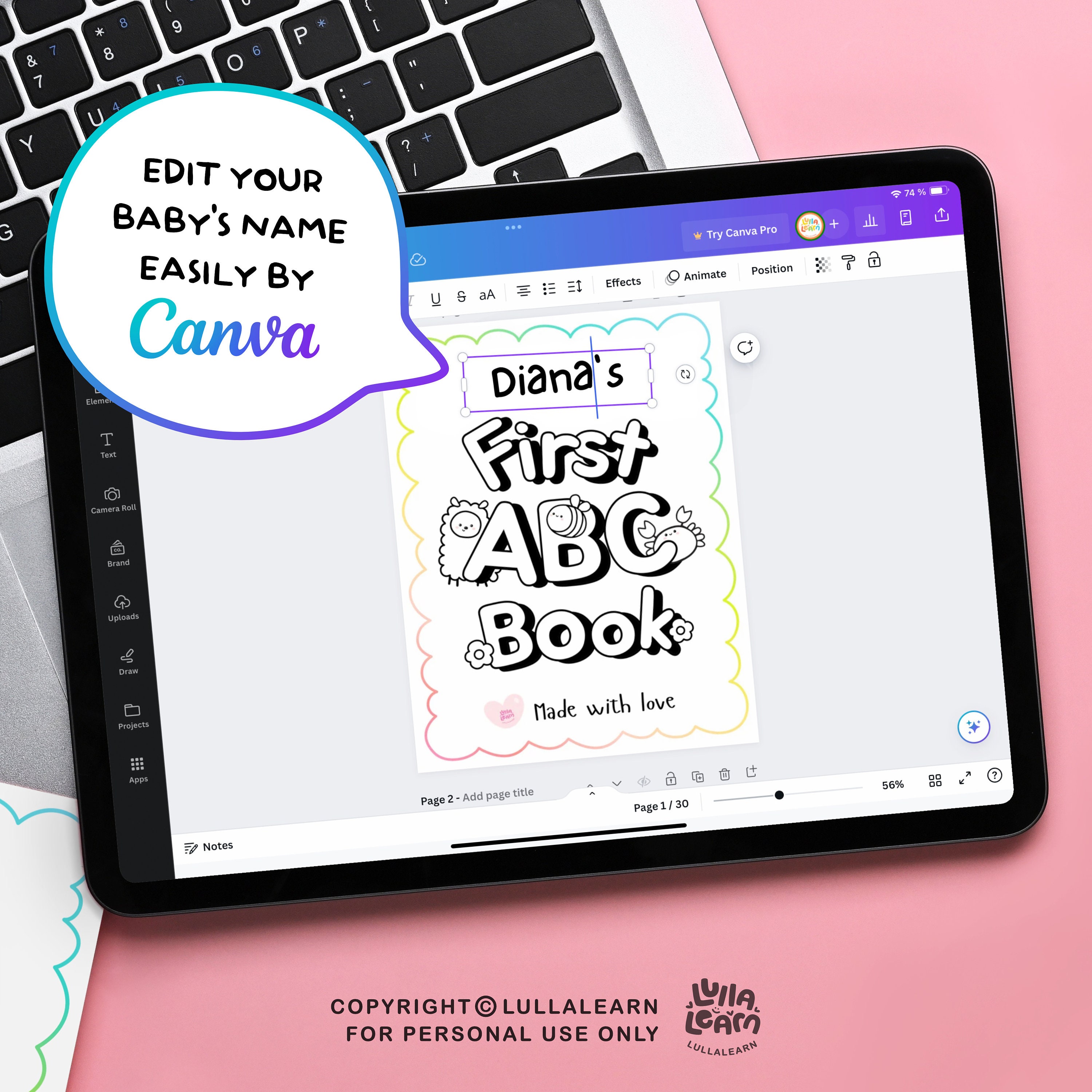 ABC Baby Shower Coloring Book Personalized, Editable ABC Coloring ...