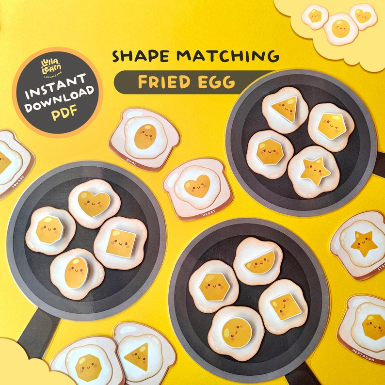 2D Shape Matching Printables Fried Eggs Pretend Play Activity Toddlers ...