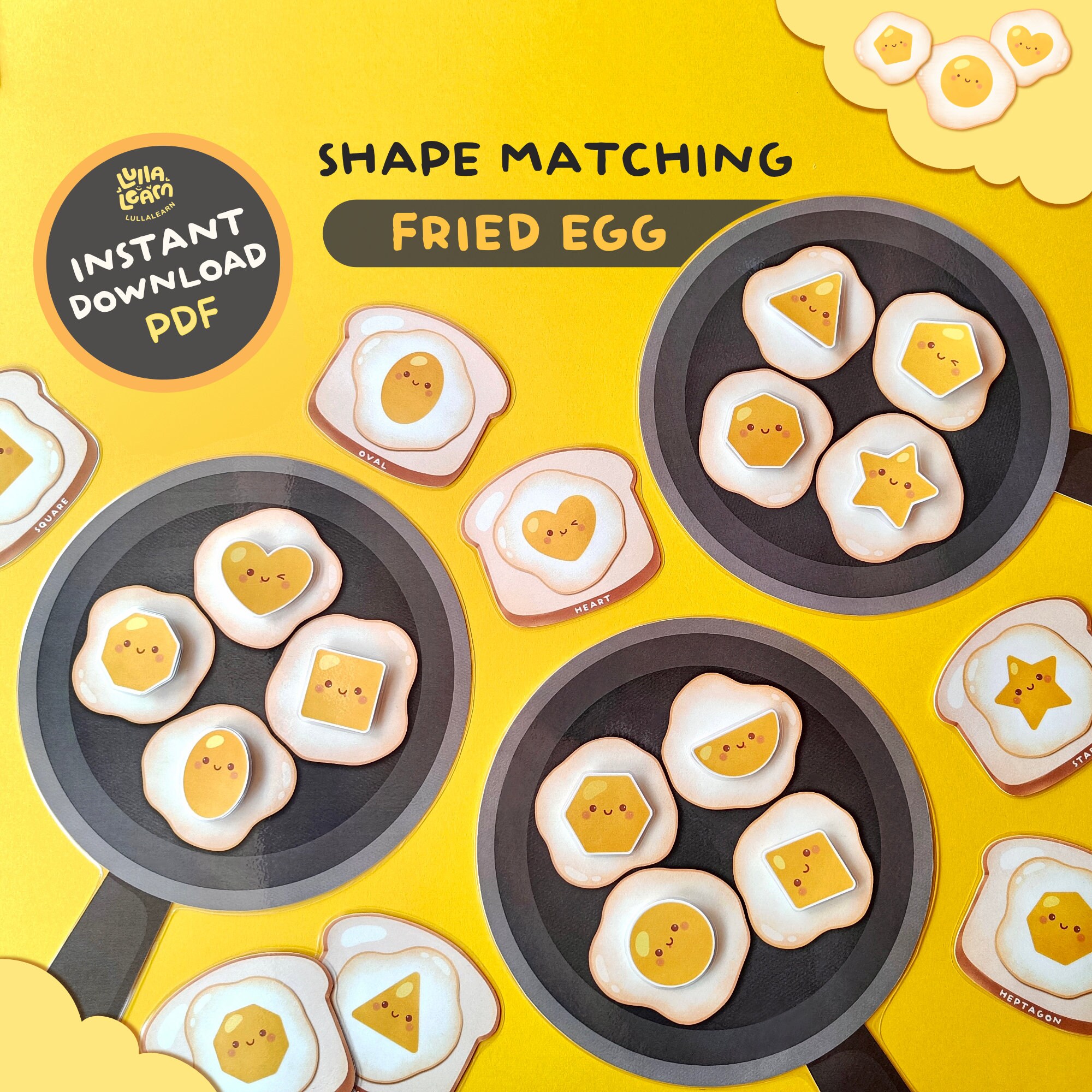 2D Shape Matching Printables Fried Eggs Pretend Play Activity Toddlers ...