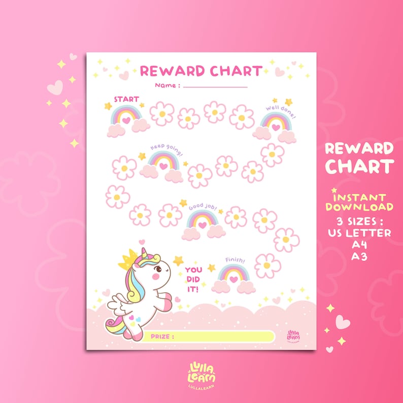 Unicorn Chore Chart for Kids, Toddler Reward Chart Rainbow,behavior ...