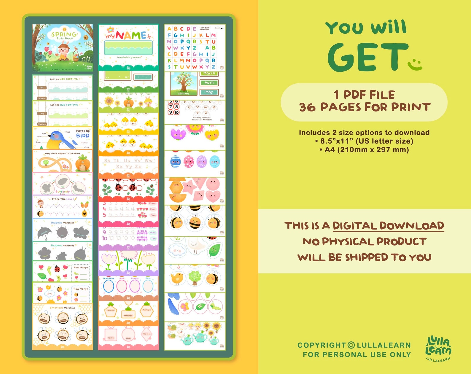 Preschool Busy Book Spring Color Matching Quiet Book Printable ...