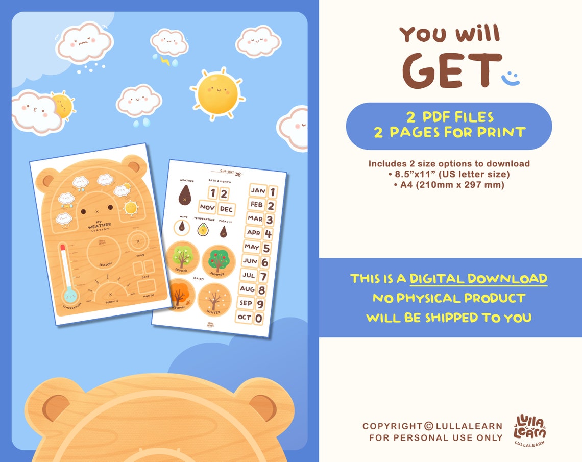 Weather Station Perpetual Calendar Printables Montessori Preschool ...