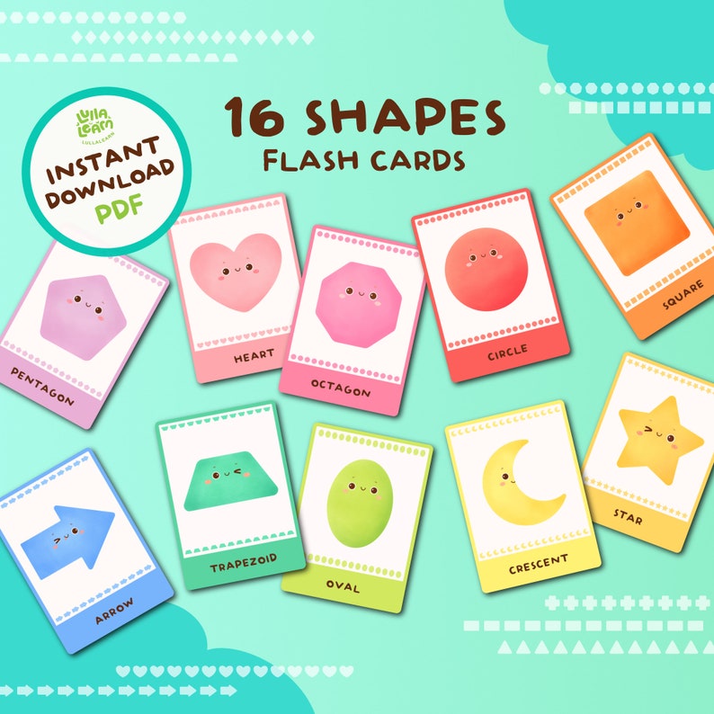 Flashcards 16 Shape Printable Shapes Flash Cards Matching Shape ...