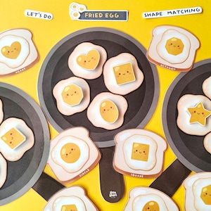 2D Shape Matching Printables Fried Eggs Pretend Play Activity Toddlers Preschool Learning ...
