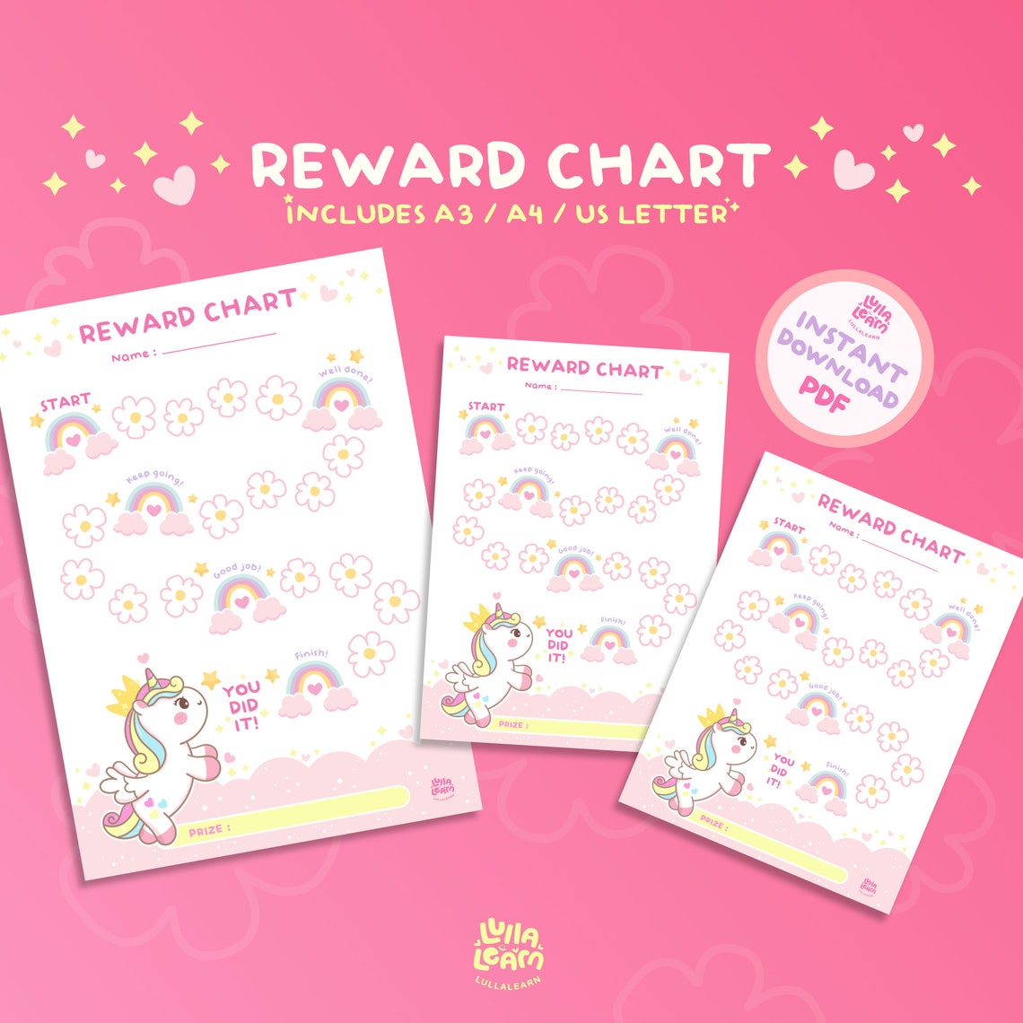 Unicorn Chore Chart for Kids, Toddler Reward Chart Rainbow,behavior ...