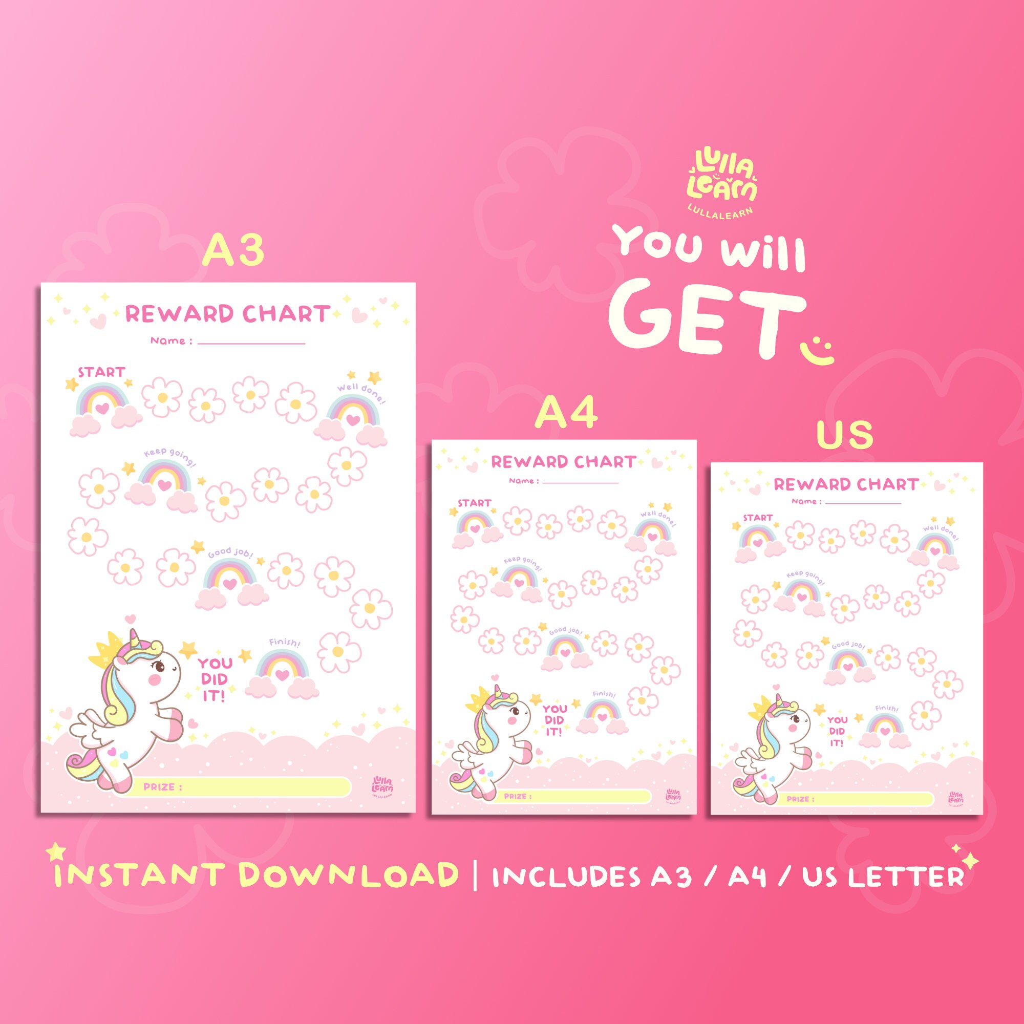 Unicorn Chore Chart for Kids, Toddler Reward Chart Rainbow,behavior ...