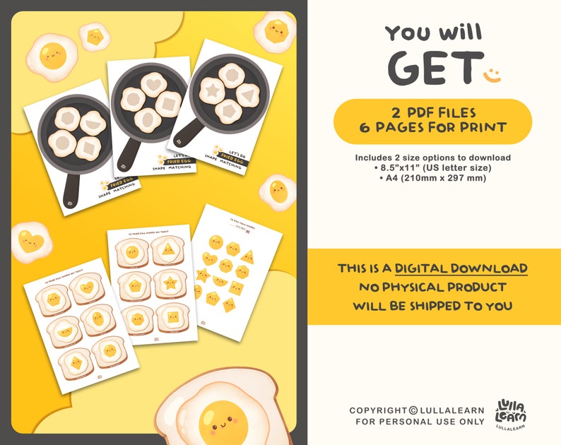 2D Shape Matching Printables Fried Eggs Pretend Play Activity Toddlers ...