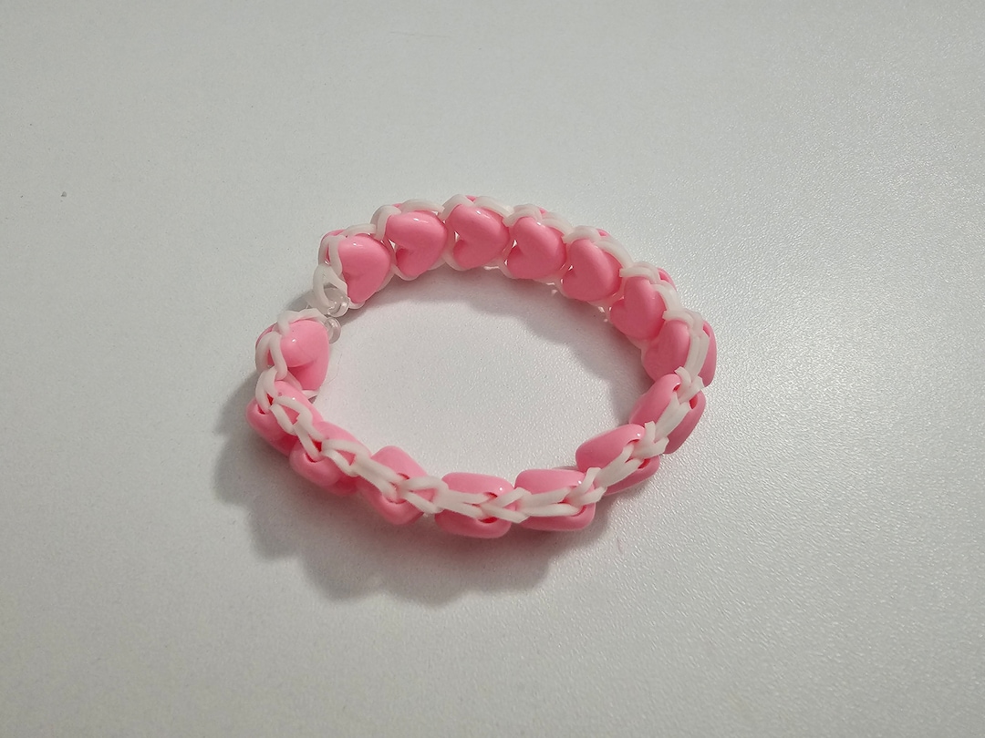 Pink Heart Bracelet / Rainbow Loom / Friendship Bracelet - Etsy