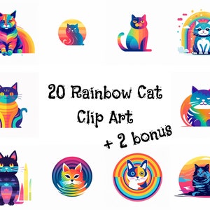 20 Rainbow Cat, Groovy Lo-fi Flat Vector T-shirt Design, Digital ...