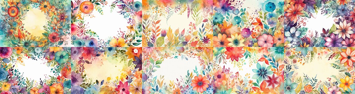 Whimsical Watercolor Flowers Border Digital Download 10 PNG and SVG ...