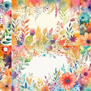 Whimsical Watercolor Flowers Border Digital Download 10 PNG and SVG Files Beautiful Flowers ...