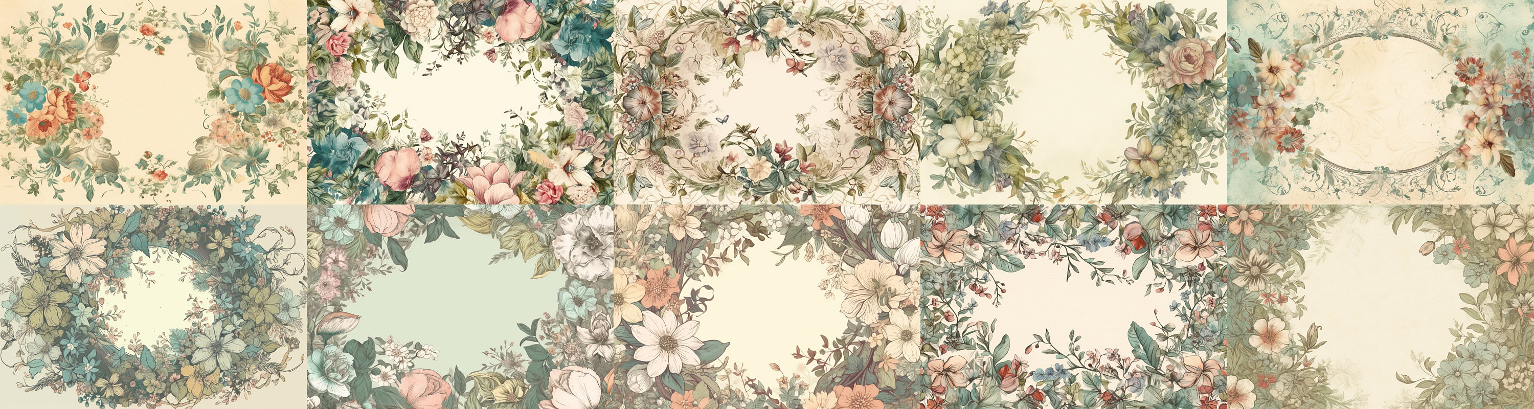 Vintage Flowers Border Digital Download 10 PNG and SVG Files Beautiful ...