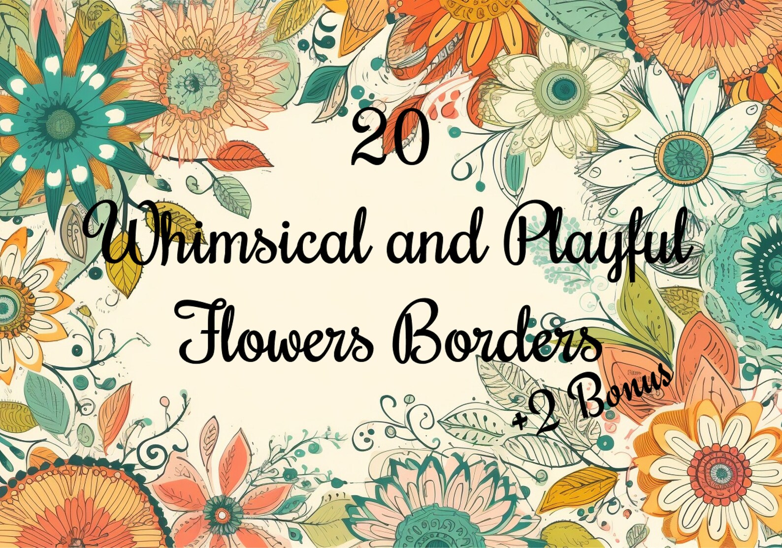 Playful and Whimsical Floral Border Digital Download, Beautiful Flower ...
