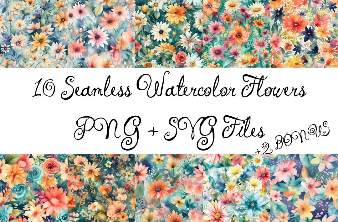 Watercolor Flowers Digital Print 10 PNG and SVG Files 2 - Etsy