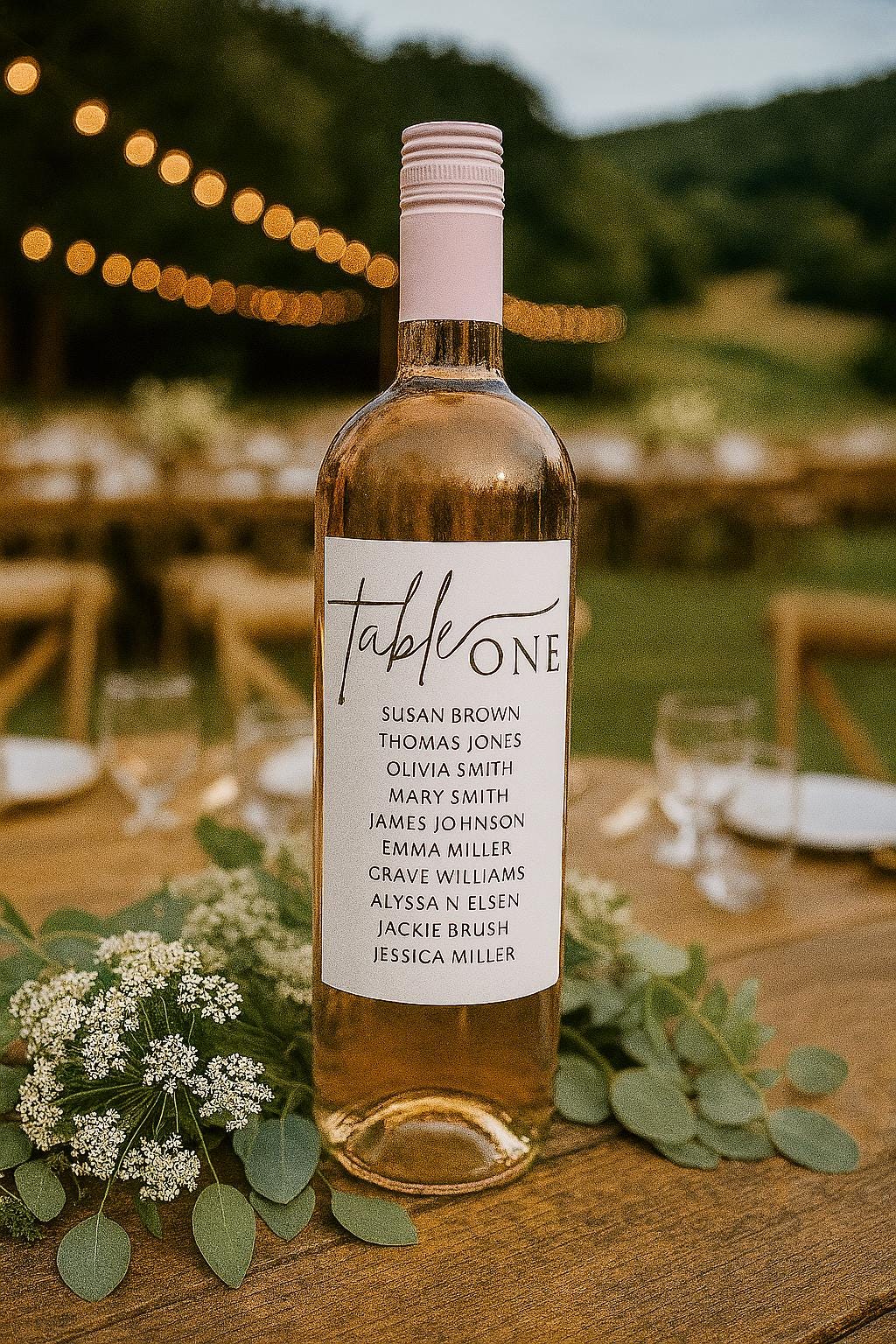 Table Seating Wine Bottle Labels, Printed Seat Labels, Wine Bottle ...