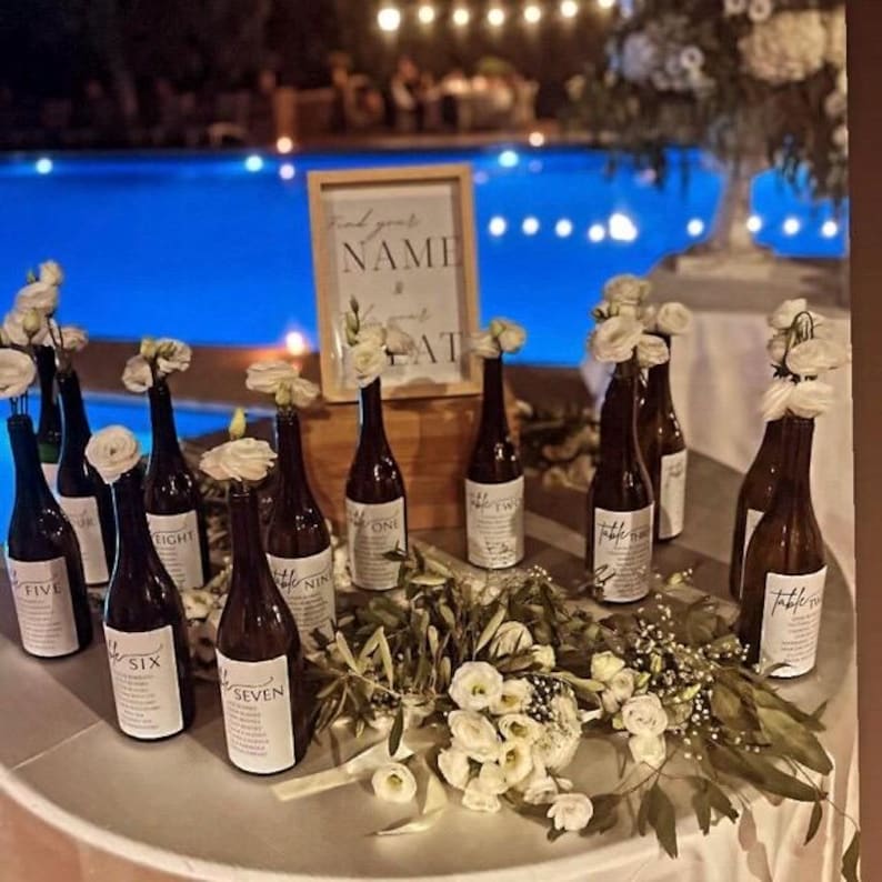 Table Seating Wine Bottle Labels, Printed Seat Labels, Wine Bottle ...