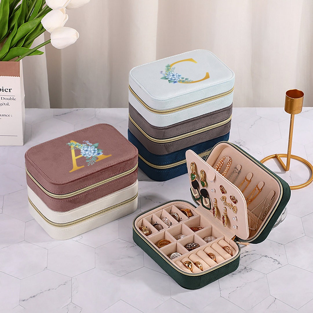 Customized Rectangle Flower Monogram Jewelry Box, Letter Jewelry Box ...