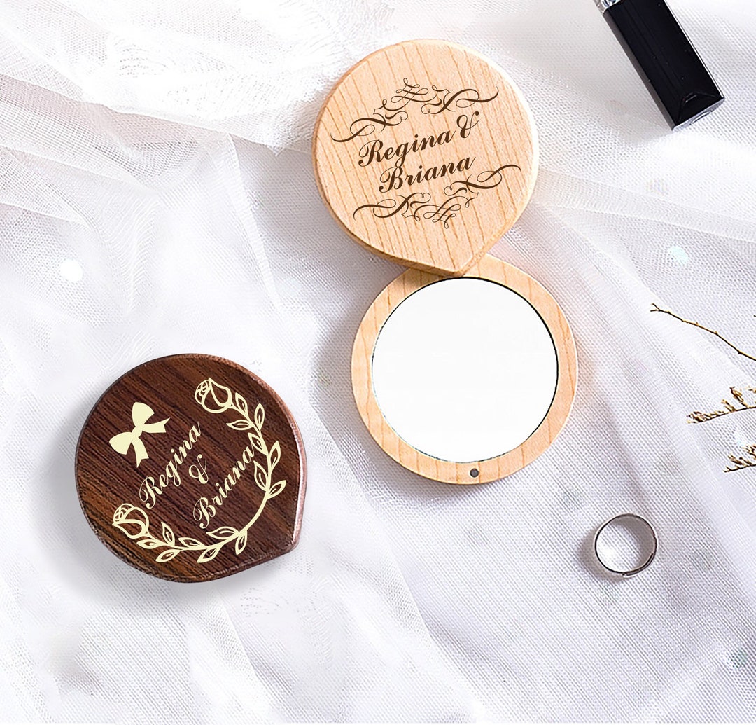 Custom Heart Shaped Wooden Mirror, Compact Handheld Mirror, Walnut ...
