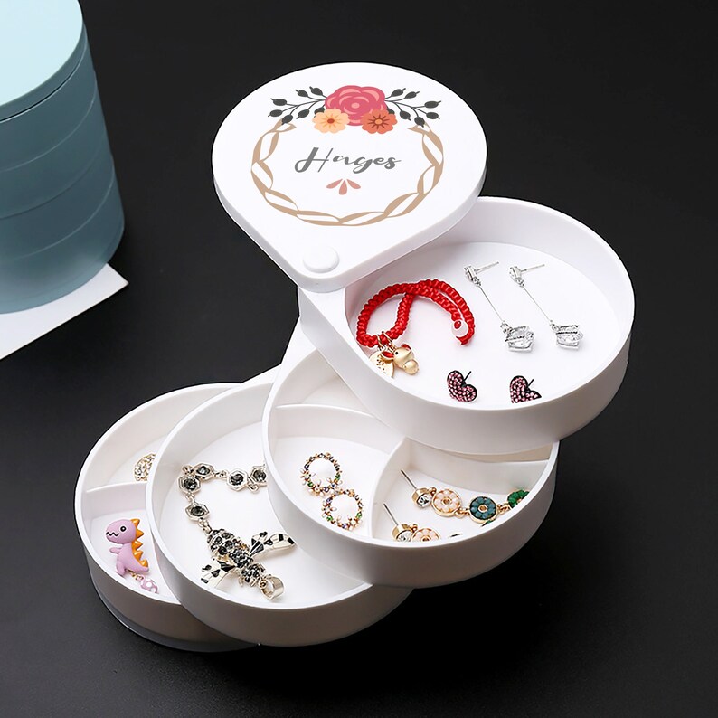 Custom 4-layers Rotating Jewelry Holder Case, Round Jewelry Box ...