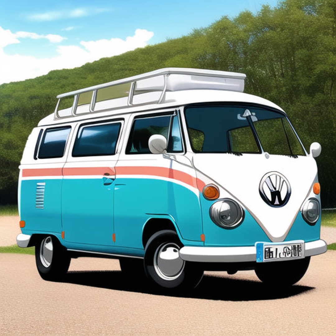 VW Camper Anime Style Digital Print - Etsy