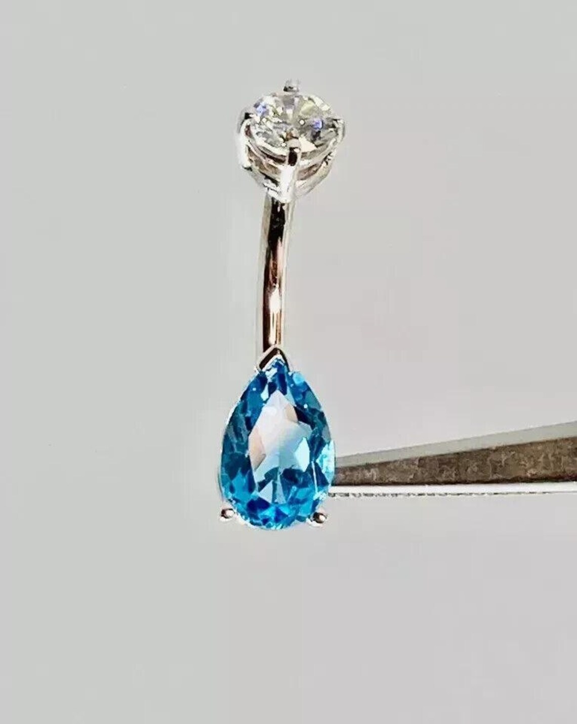 1CT Pear Lab-created Blue Topaz Diamond Belly Button Ring 14K Yellow ...