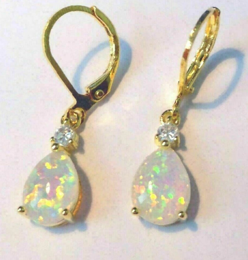 2.20ct Pear Cut Fire Opal Drop Earrings With Leaver Back 14K Yellow Gold Finish, Wedding Gift ...