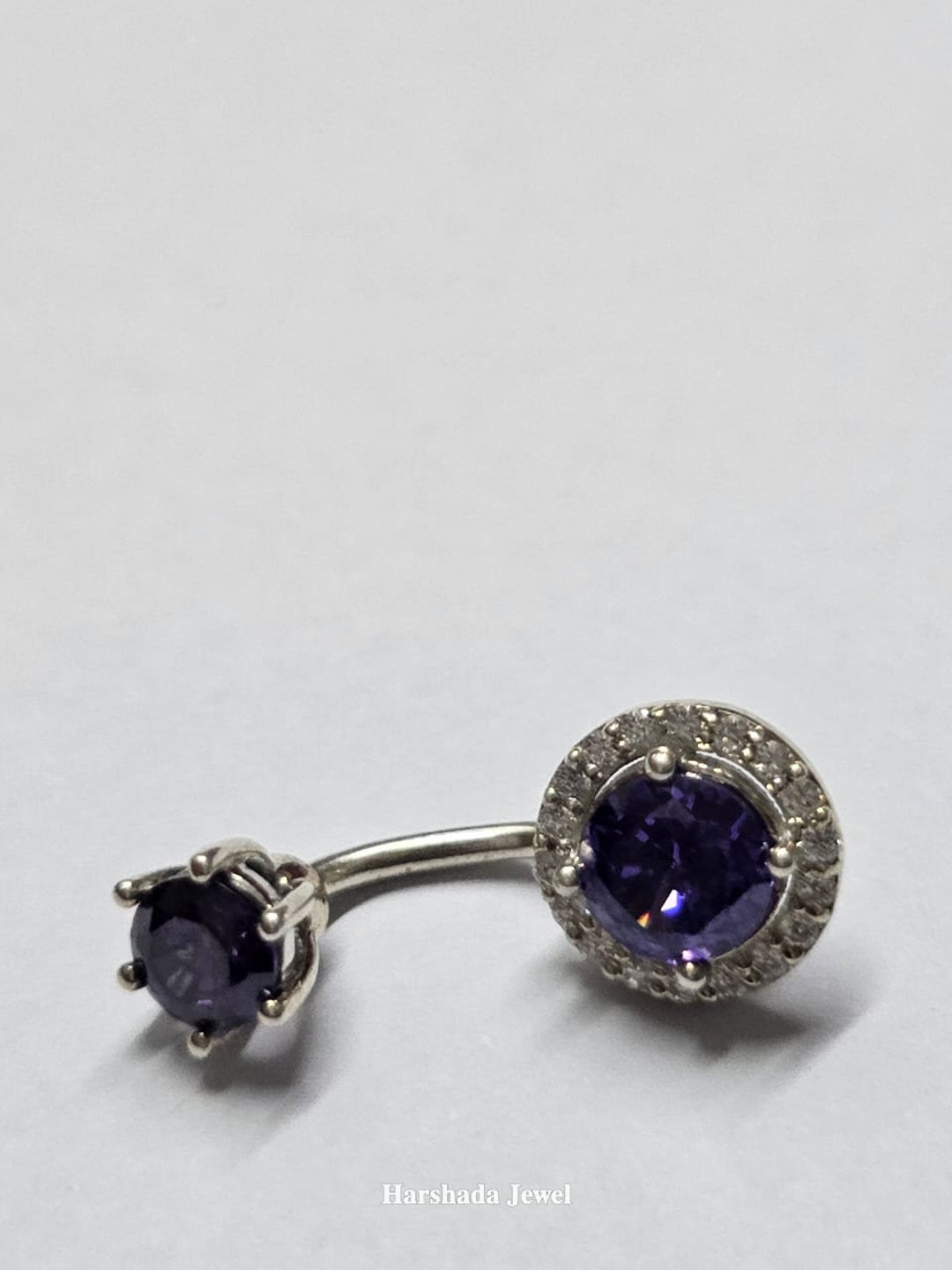 Lab Created Blue Sapphire Belly Button 925 Sterling Silver 18K White ...