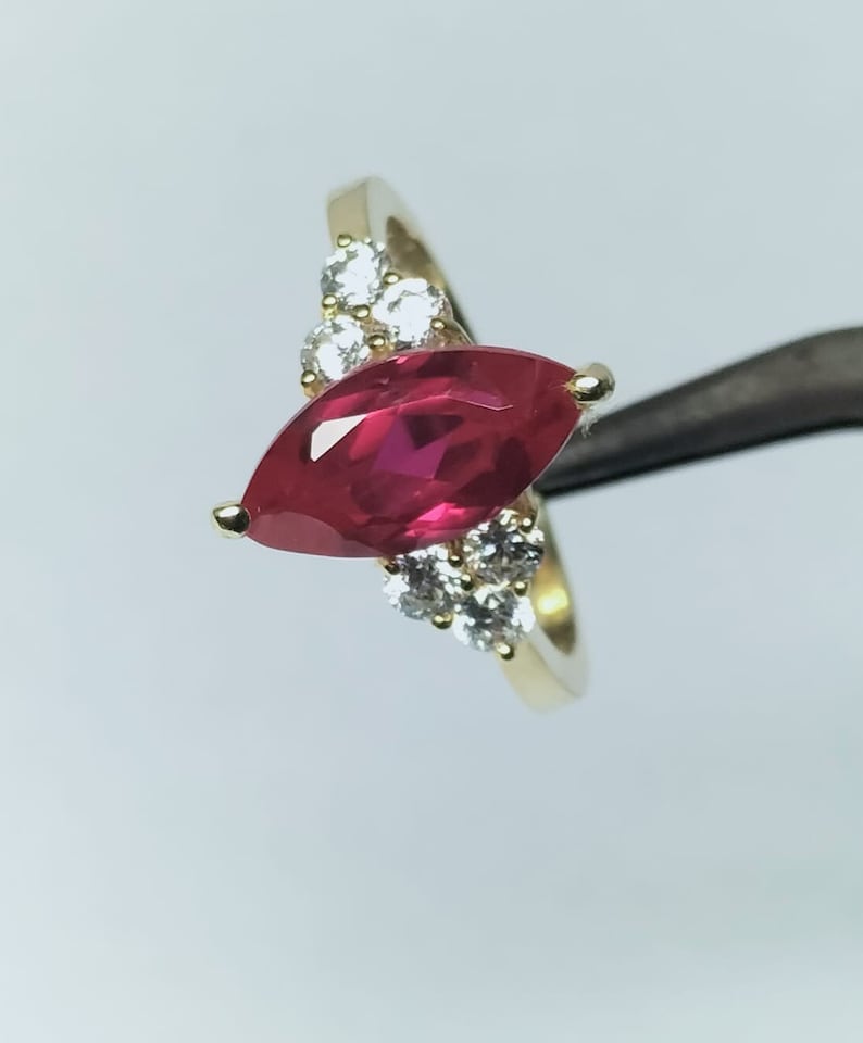 2.50 CT Marquise Cut Red Ruby Solitaire With Diamond Accents Women's ...