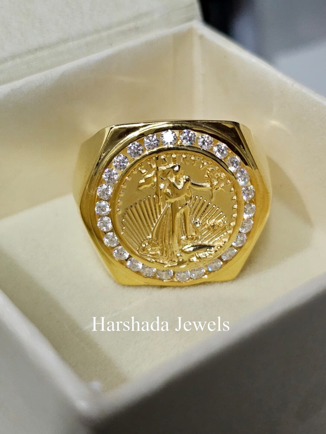 925 Sterling Silver White Sapphire Liberty Ring With 18K White Gold ...