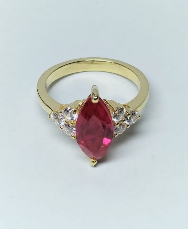 2.50 CT Marquise Cut Red Ruby Solitaire With Diamond Accents Women's ...
