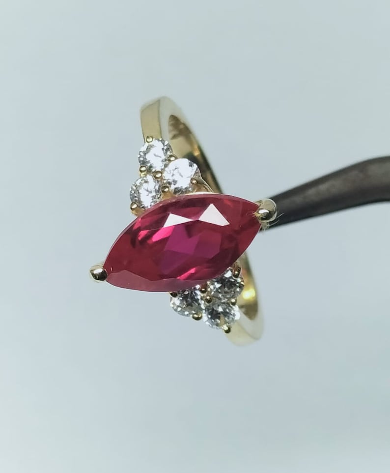 2.50 CT Marquise Cut Red Ruby Solitaire With Diamond Accents Women's ...