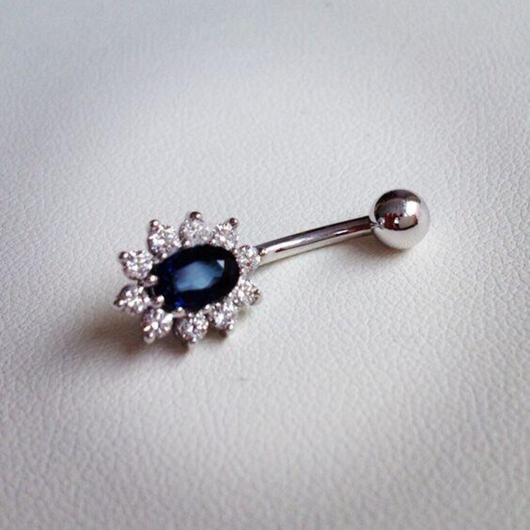 Unique Belly Button Piercing Ring Simulated Blue Sapphire Oval Cut ...