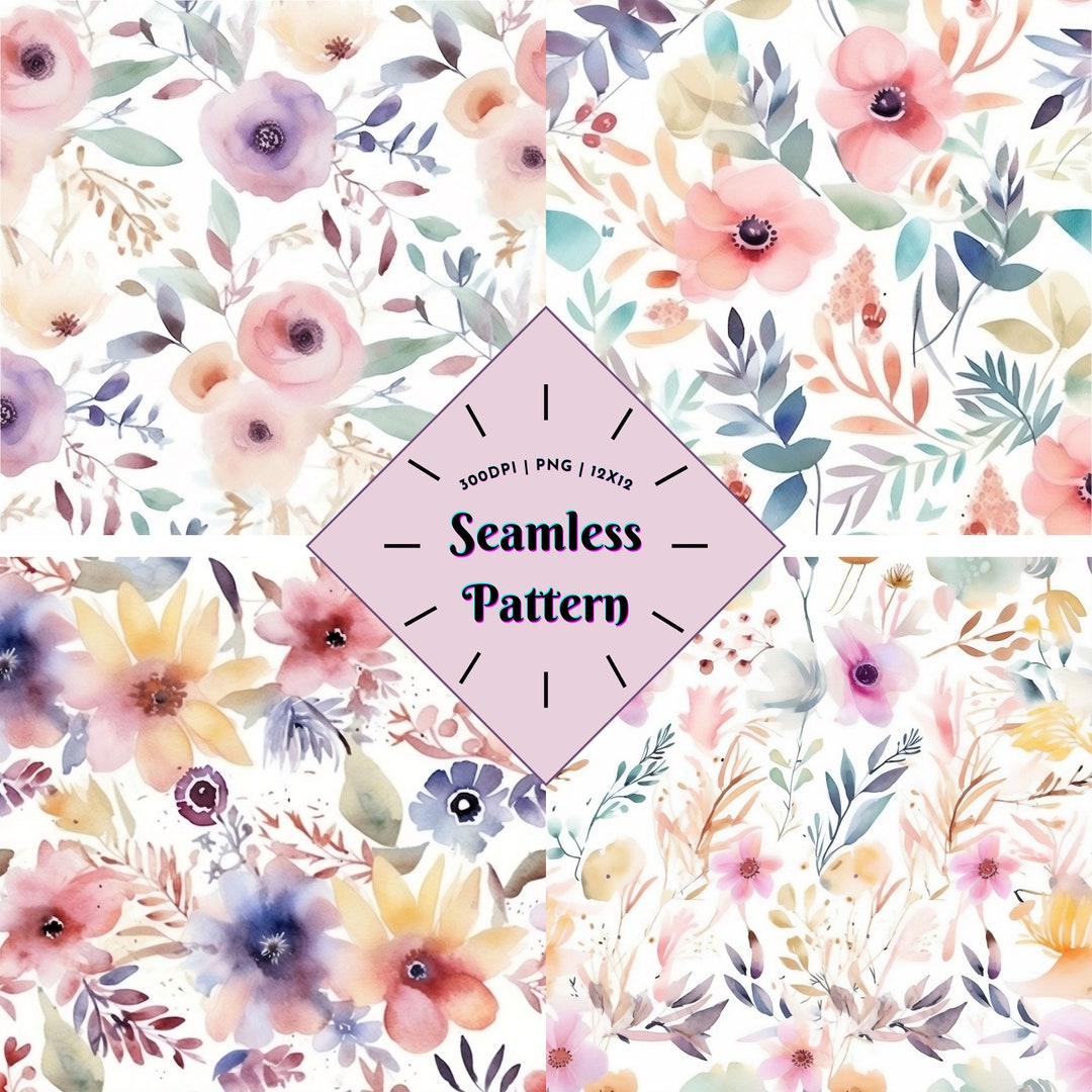 Watercolor Floral Seamless Pattern, Pastel Flowers Digital Paper ...