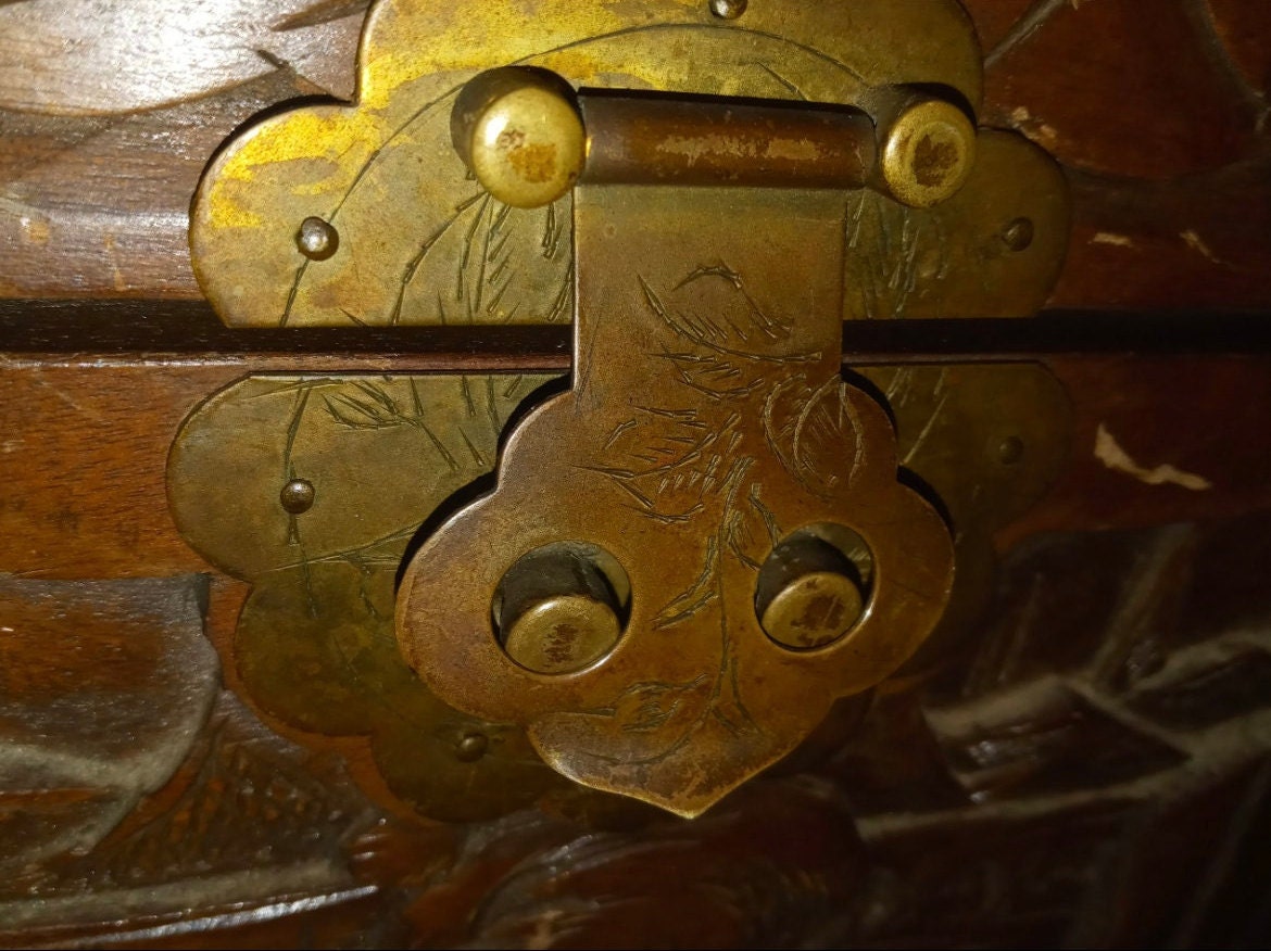 Vintage Chinese Camphor Wood Carved Chest - Etsy
