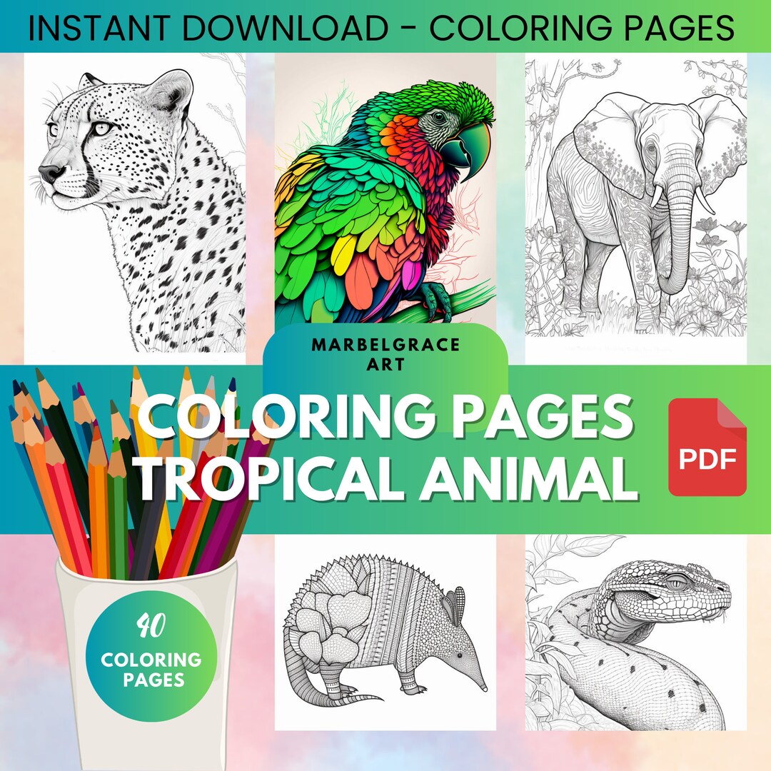 40 Printable Tropical Animals Coloring Pages, Adults , Coloring ...