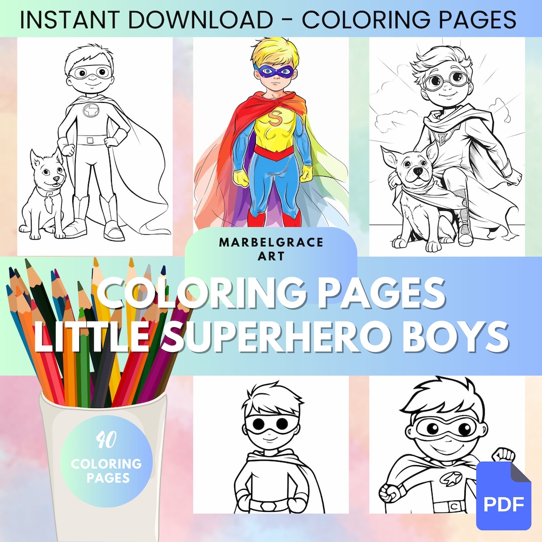 40 Printable Superhero Boys Coloring Pages, Adults , Coloring, Instant ...