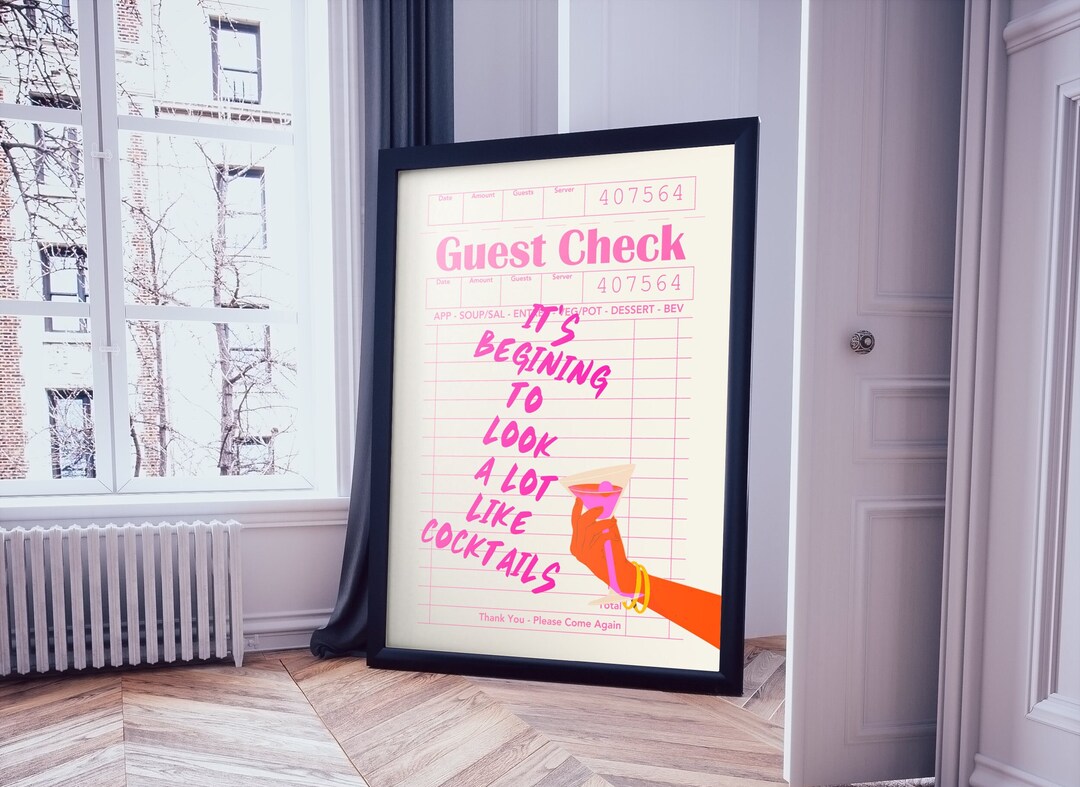 Guest Check Poster Cocktail Poster Trendy Wall Art Bar Cart - Etsy