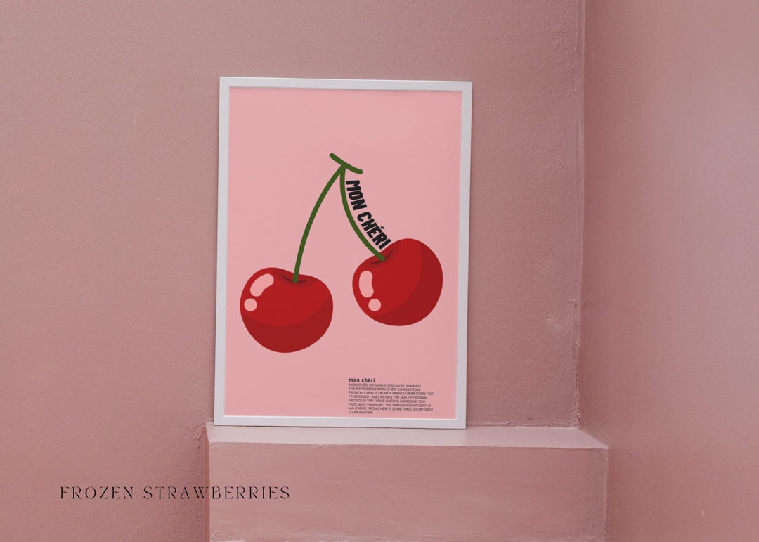 Cherry Poster Print, Mon Chéri Poster, Illustration Large Printable Art ...