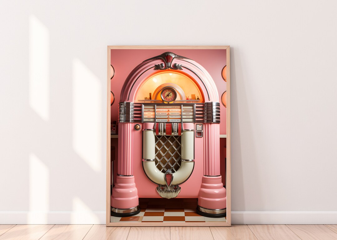 Retro Pink Jukebox Poster, Girly Wall Art, Disco Dancing Print Wall Art ...