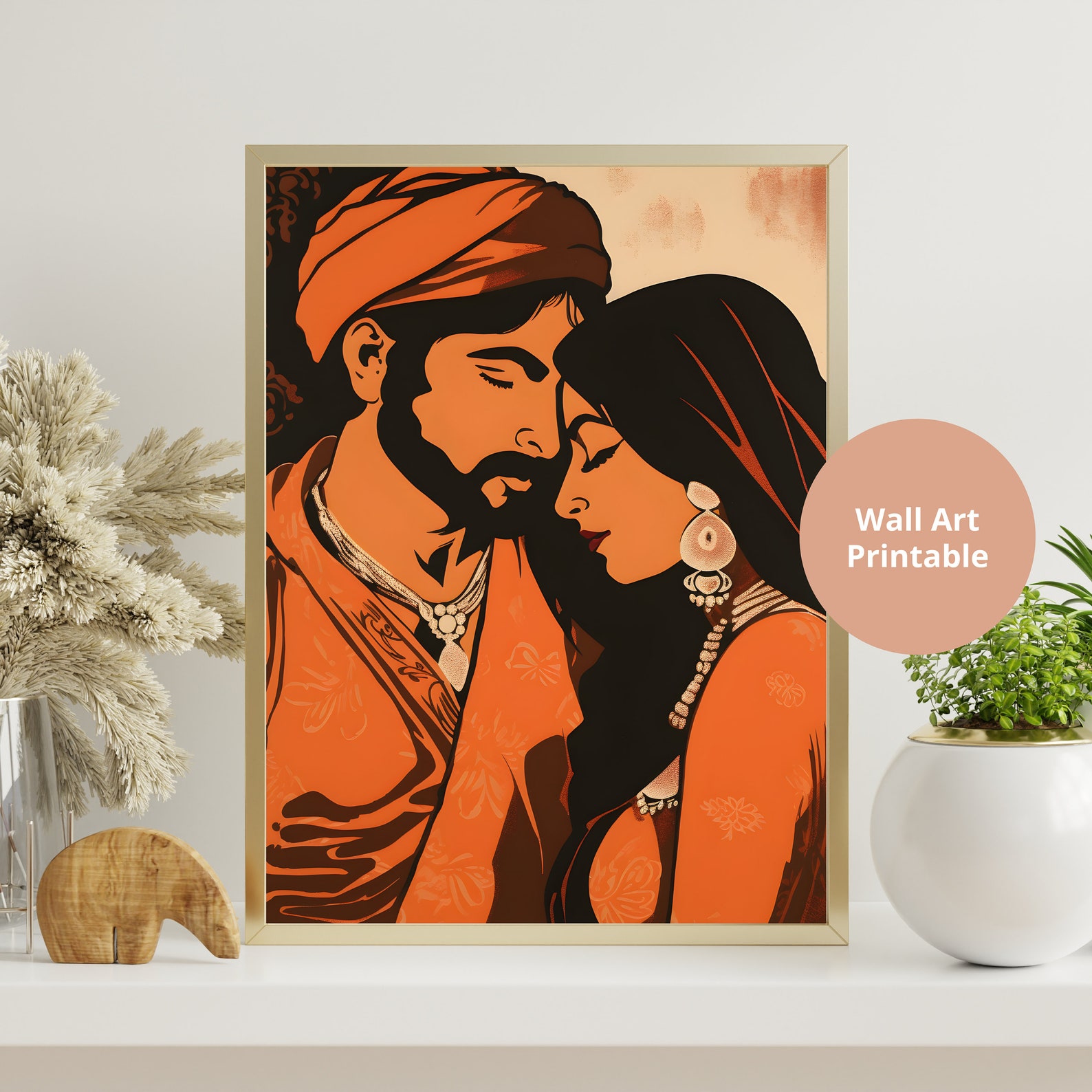 Retro Romantic Indian Couple Indian Bride and Groom Indian Art Desi Art ...