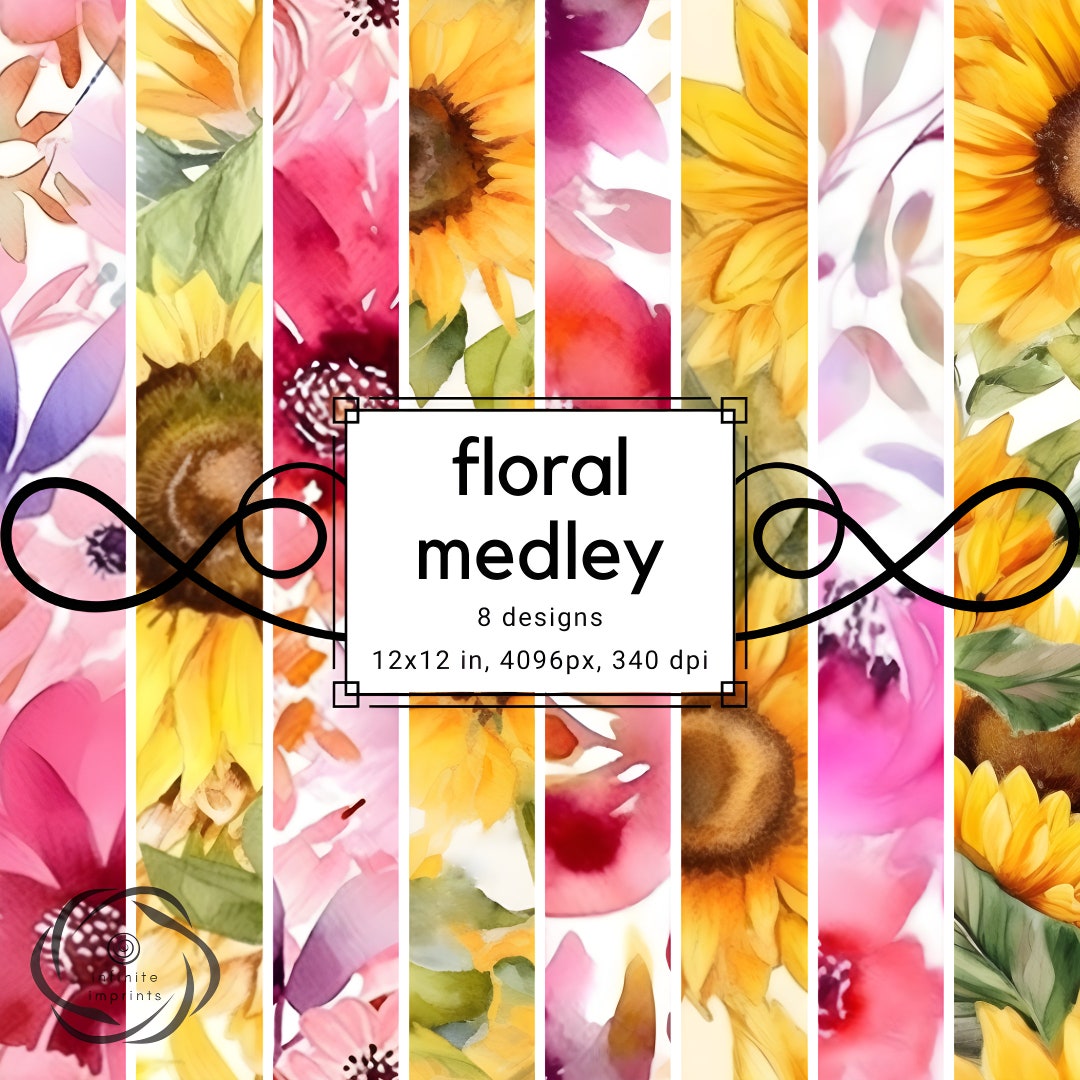 Watercolor Floral Medley Sunflower Seamless Pattern Collection High ...
