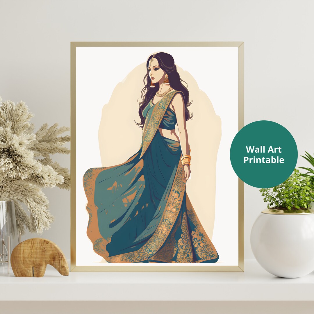 Modern Indian Woman in Lehenga Artwork Indian Woman Illustration for ...