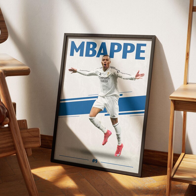 Kylian Mbappe Football Poster, Real Madrid Wall Art, Printable Gift for ...