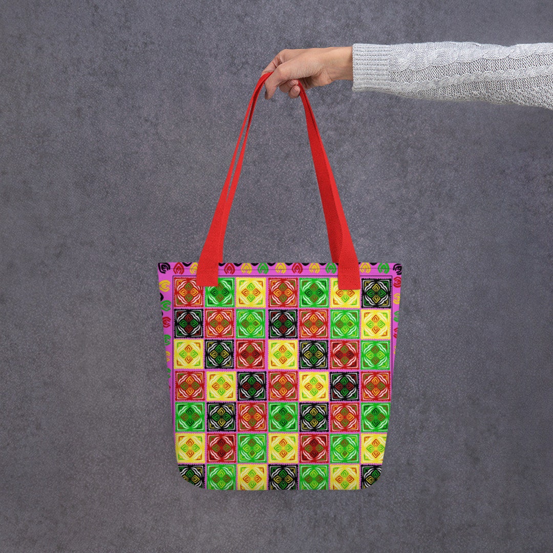 Sindhi Stylish Pink Ethnic Tote Bag With Ralli Pattern, Geometric and ...