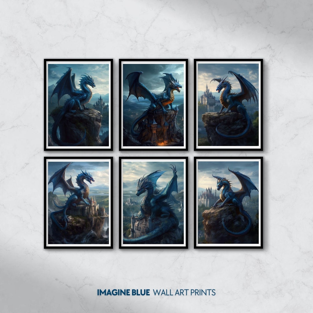 Dragon Prints Set of 6, Fantasy Prints Set, Dragon Decor, Fantasy Wall ...