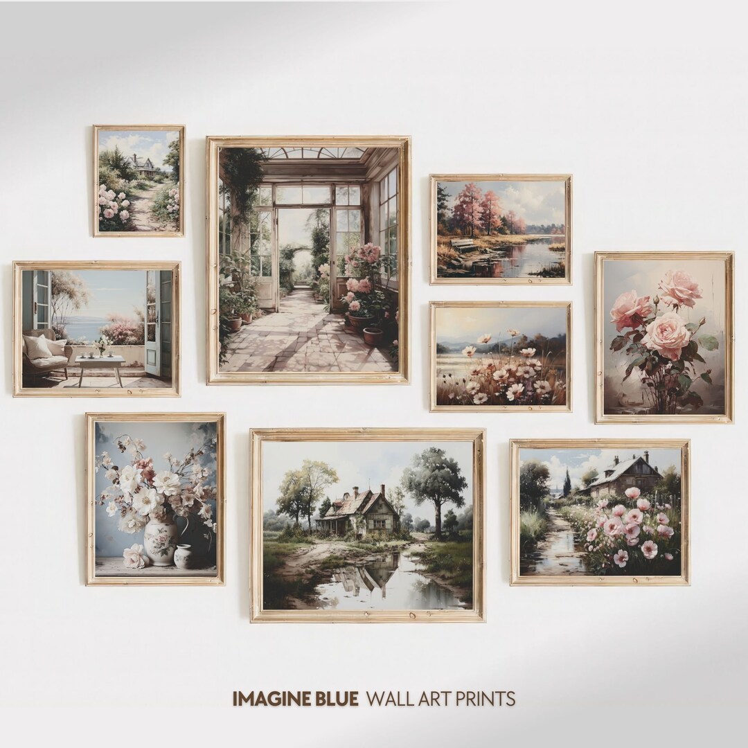 French Country Gallery Wall Art Set of 9 Vintage Prints Aesthetic Room ...